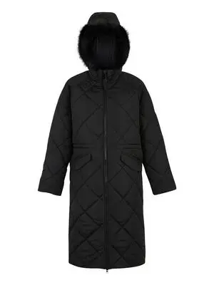 REGATTA Freyla Quilted Padded Jacket With Detachable Faux Fur Trim Hood - Black