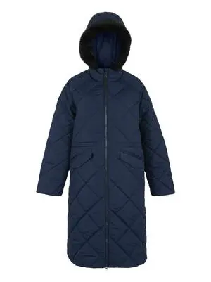 REGATTA Freyla Quilted Padded Jacket With Detachable Faux Fur Trim Hood - Navy