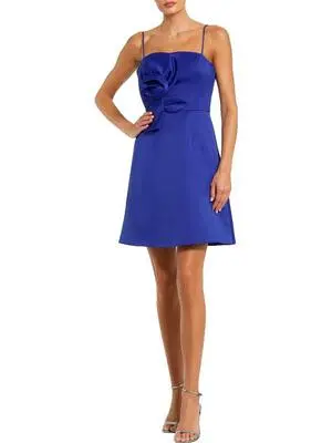 Mac Duggal Sculpted 3d Rose Satin A-line Mini Dress - Cobalt