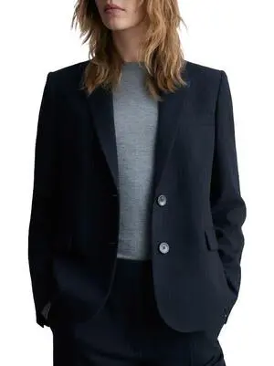 Mango Pinstripe Suit Blazer - Dark Navy