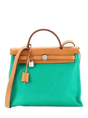 Hermès Herbag Zip Berline Vache Canvas And Leather 31 Green