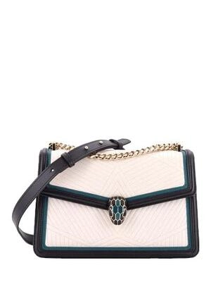 BVLGARI Serpenti Forever Shoulder Bag Quilted Leather - White