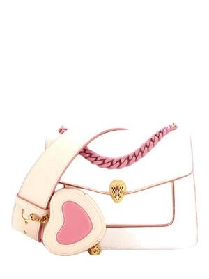 BVLGARI Serpenti Forever Maxi Chain Heart Pouch Crossbody Bag Leather Small - White