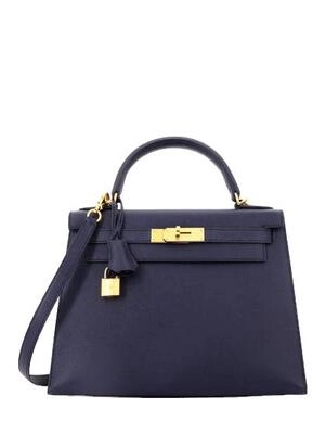 Hermès Kelly Handbag Bicolor Epsom With Brushed Gold Hardware 28 Blue