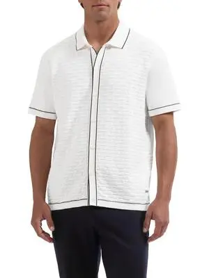 Bugatchi Geometric Texture Short Sleeve Button-up Sweater - Chalk