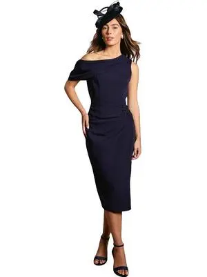 Coast One Shoulder Twist Front Pencil Dress - Navy