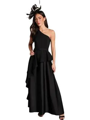 Coast One Shoulder Satin Maxi Dress With Ruffle Detail - Black