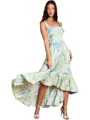 Coast Organza High-low Tiered Maxi Dress - Green