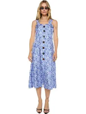 La Prestic Ouiston Betsy Bleu Floral Silk Midi Dress - Blue
