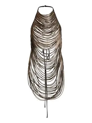 Zuhair Murad Beaded Fringes Halter Top - Black