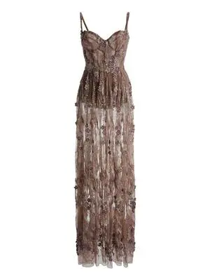 Zuhair Murad Embellished Tulle Long Dress - Multi