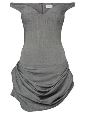Magda Butrym Off-shoulder Herringbone Wool-blend Minidress - Grey