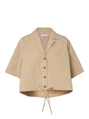 GANNI Cropped Cotton-blend Shirt - Beige