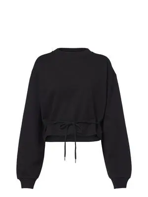 Dries Van Noten Cropped Cotton Jersey Sweatshirt With Drawstring Hem - Black