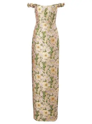 MARKARIAN Off-shoulder Floral Brocade Gown - Beige
