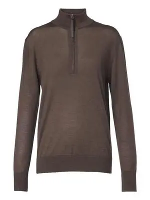TOD'S Cashmere And Silk Half-zip Sweater - Brown