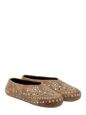 GOLDEN GOOSE Studded Suede Slip-on Shoes - Beige
