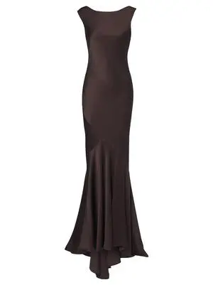 Max Mara Open-back Satin Maxi Dress - Brown