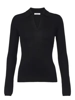 Max Mara Max Mara Ribbed-Knit Silk And Cashmere Polo Sweater Black