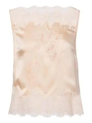 DÔEN Dôen Viviane Silk Lace-Trimmed Top Pink