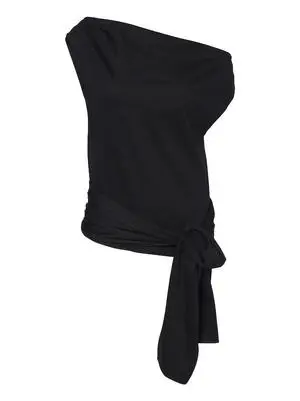 Proenza Schouler Asymmetrical Cotton Jersey Top With Tie Detail - Black