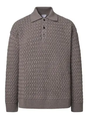 Bottega Veneta Intrecciato Wool Polo Sweater - Grey
