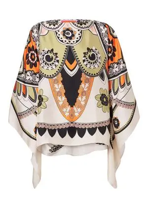 La DoubleJ Draped Printed Silk Twill Top - Multicoloured
