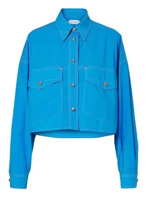 Versace Cropped Cotton Poplin Shirt - Blue