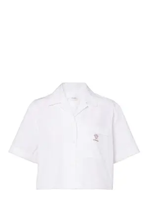 Versace Cropped Cotton Poplin Shirt With Cuban Collar - White