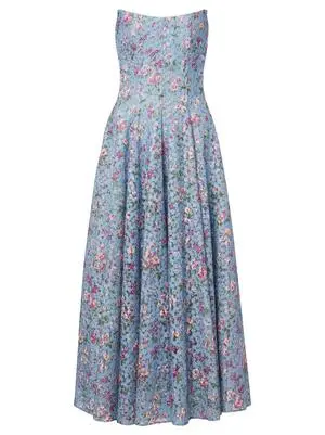 MARKARIAN Embroidered Floral Bustier Cocktail Dress - Blue