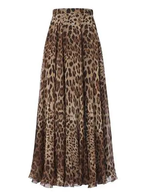 Dolce & Gabbana Leopard-print Silk Chiffon Maxi Skirt - Brown