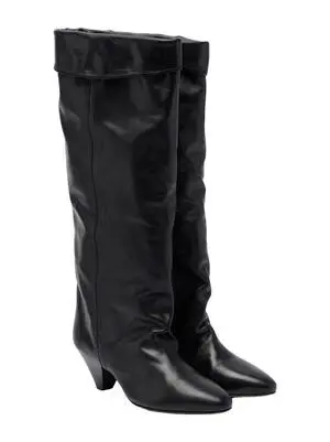 Isabel Marant Étoile Isabel Marant Elita Draped Leather Knee-High Boots Black