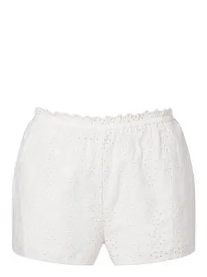 Posse Harriet Embroidered Cotton Poplin Shorts In Vintage - White