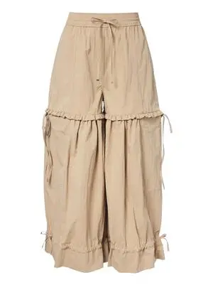 GANNI Ruffled Cotton-blend Wide-leg Pants - Beige
