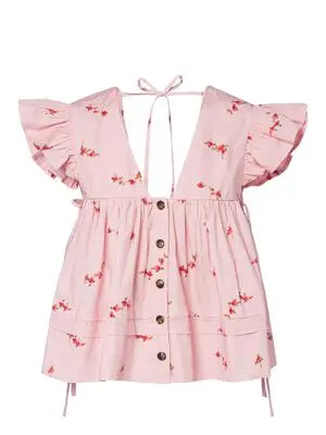 GANNI Floral Cotton-blend Top - Pink
