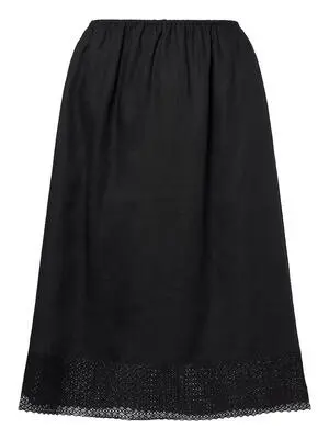 Posse Alfie Embroidered Linen Midi Skirt - Black