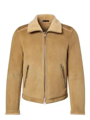 TOM FORD Shearling-trimmed Leather Jacket - Brown