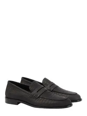 Manolo Blahnik Croc-effect Leather Loafers - Black