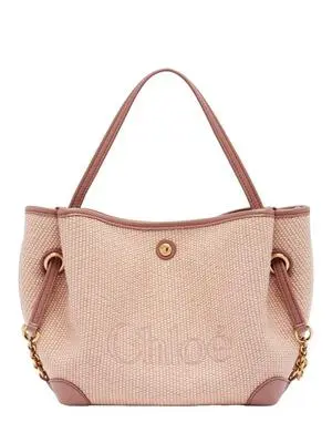 Chloé Small Raffia Tote Bag With Leather Trim - Beige