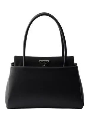 Prada Passage Small Leather Bag With Re-nylon Flap - Black