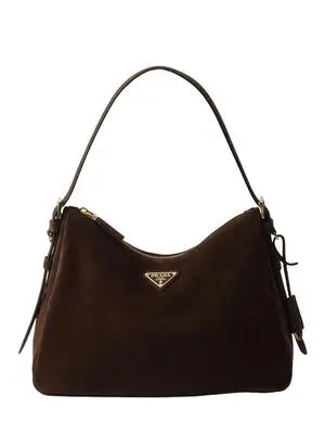 Prada Aimée Medium Suede Shoulder Bag - Brown