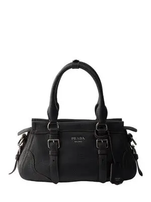 Prada Large Leather Tote Bag With Detachable Shoulder Strap - Black