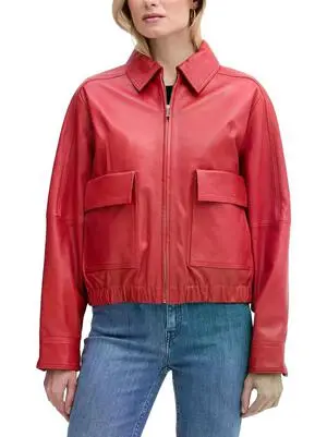 TRUSSARDI Trussardi Red Leather Flap Pocket Jacket