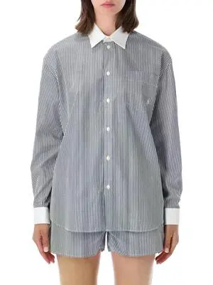 SPORTY & RICH Vertical Stripe Long Sleeve Shirt - Blue