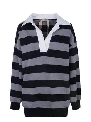 N°21 Striped Cotton Hoodie - Grey