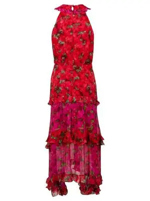 Saloni Jolie B Ruffled Tie Midi Dress - Red