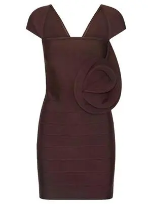 ROTATE BY BIRGER CHRISTENSEN Cap Sleeve Rose Detail Mini Dress - Brown