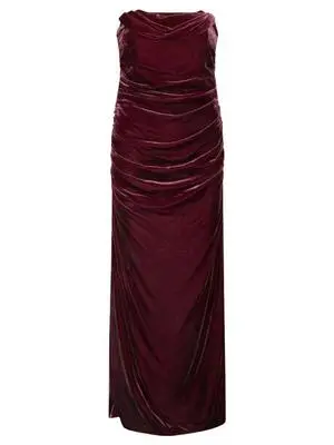 ROTATE BY BIRGER CHRISTENSEN Silk Velvet Ruched Dress - Red