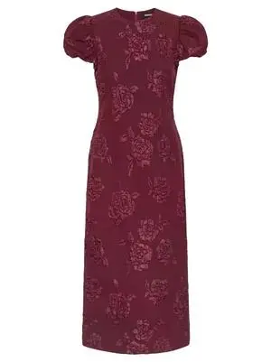 ROTATE BY BIRGER CHRISTENSEN Jacquard Midi Dress With Puff Sleeves - Red