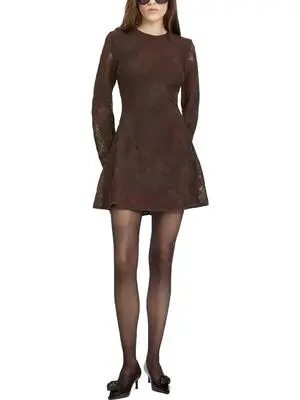 ROTATE BY BIRGER CHRISTENSEN Flower Mesh Long Sleeve Mini Dress - Brown